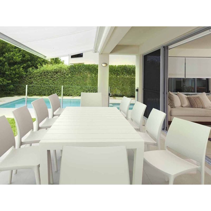 10 Maya Chairs and Vegas XL Table Set in White