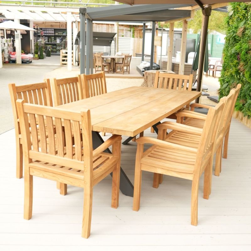 8 Seater Tebal 240cm Rectangular Table Top with X Legs and Beaufort ...