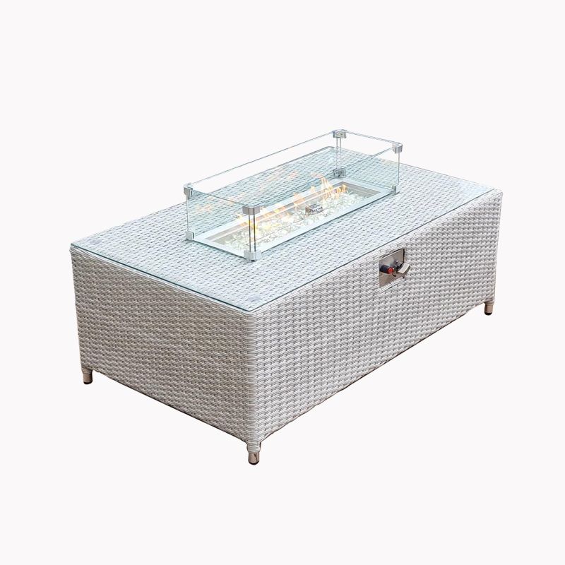 Treviso Rattan Gas Firepit Rectangular Coffee Table (120cm x 70cm)