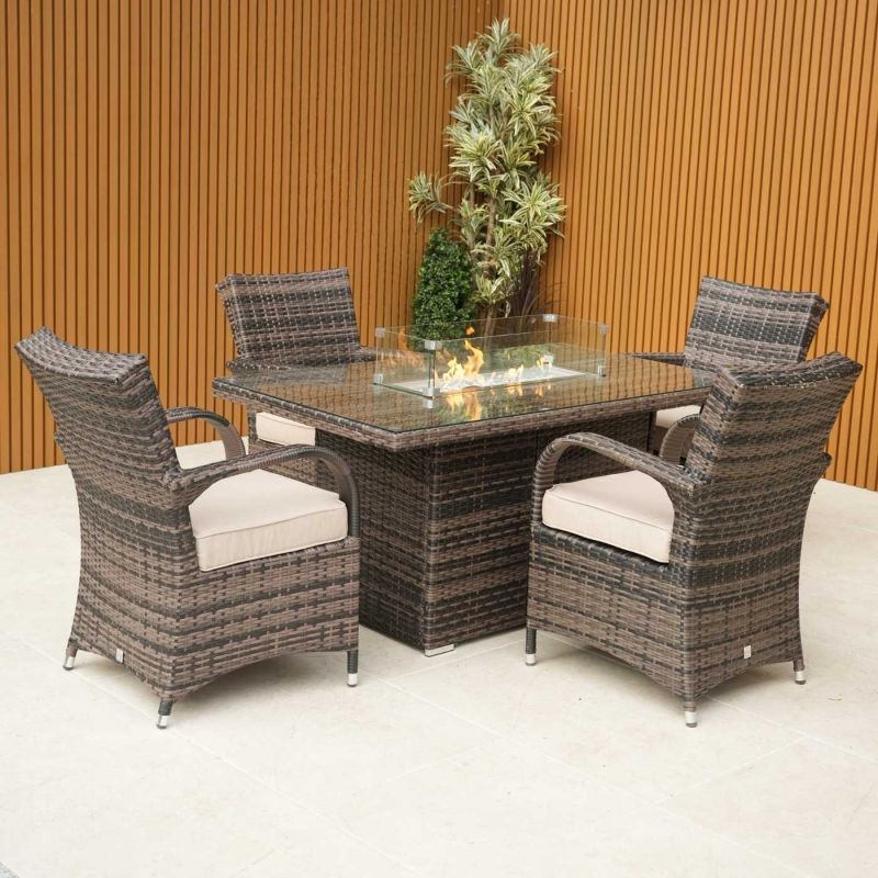 Cairo 4 Seat Rectangular Firepit Set - No Back Cushions