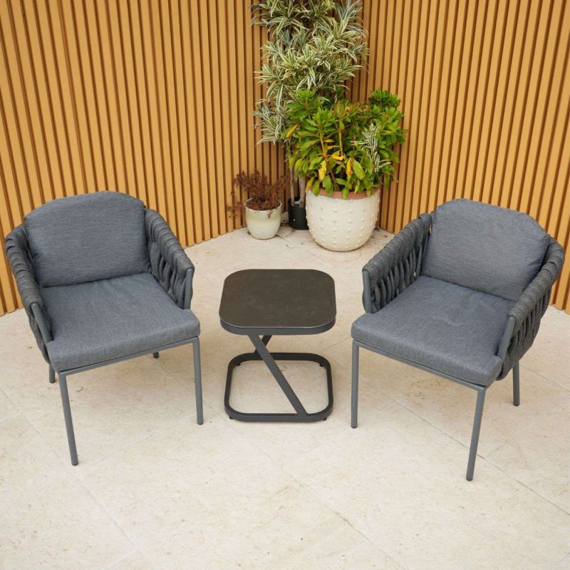 Galaxy Aranweave Side Table Bistro Set in Grey