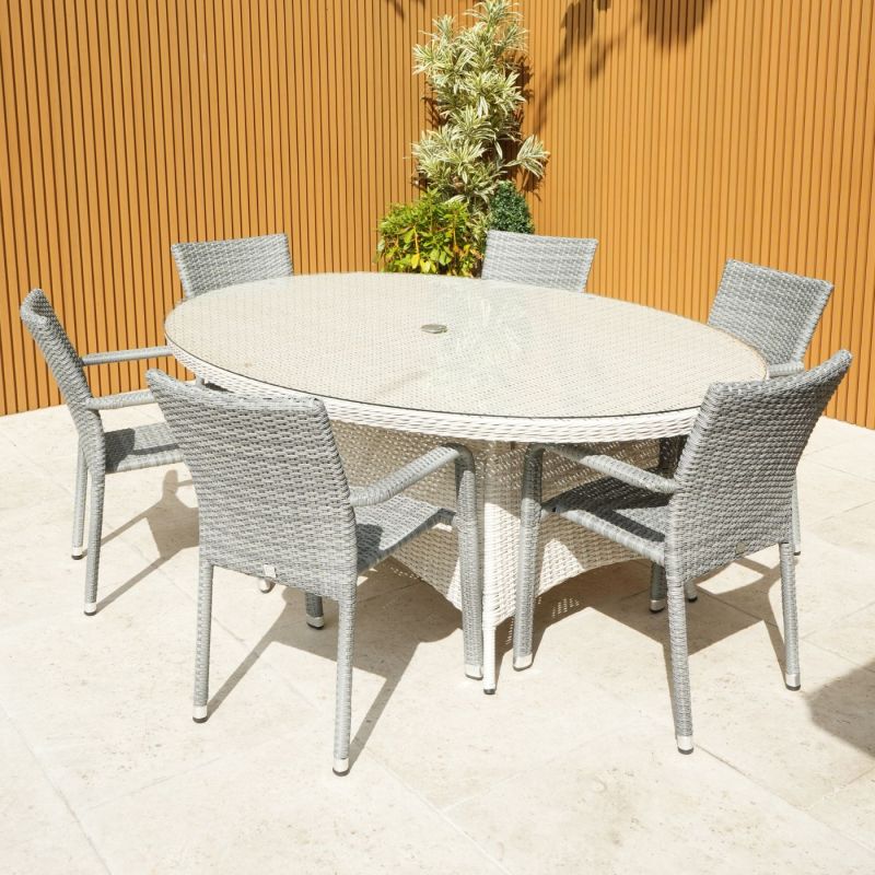 Roma 6 Seat Oval Table Set with 6 Oliveira Chairs