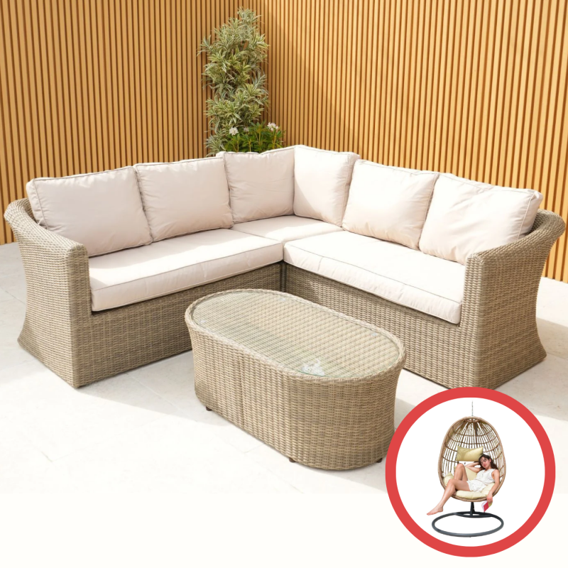 Hamilton Small Rattan Corner Sofa Set - Brown