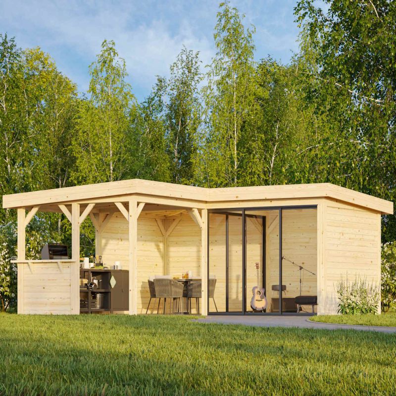 Lenna 24.9m L Shape Flat Roof Connect with 4 Full Walls and 3 Sliding ...