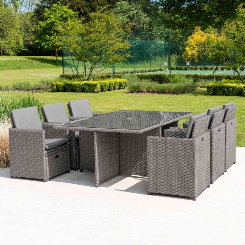 Sofia 6 - 10 Seat Rectangular Rattan Garden Cube Set - Grey
