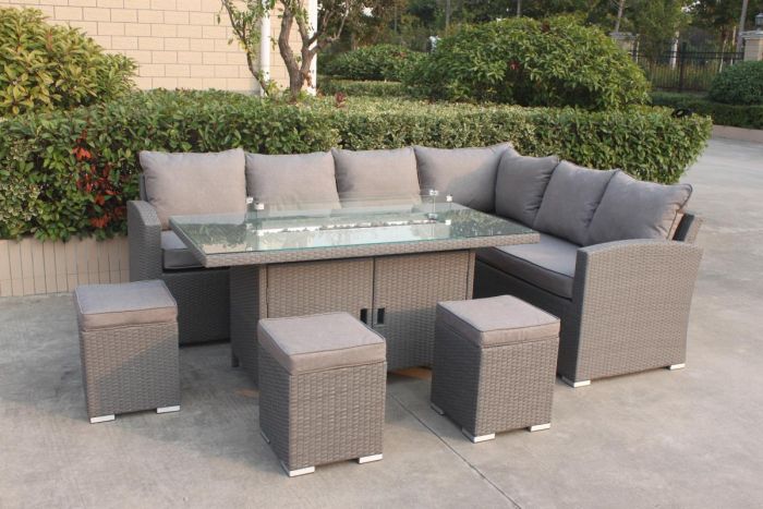 Sofia Corner Rattan Fire Pit Dining Set