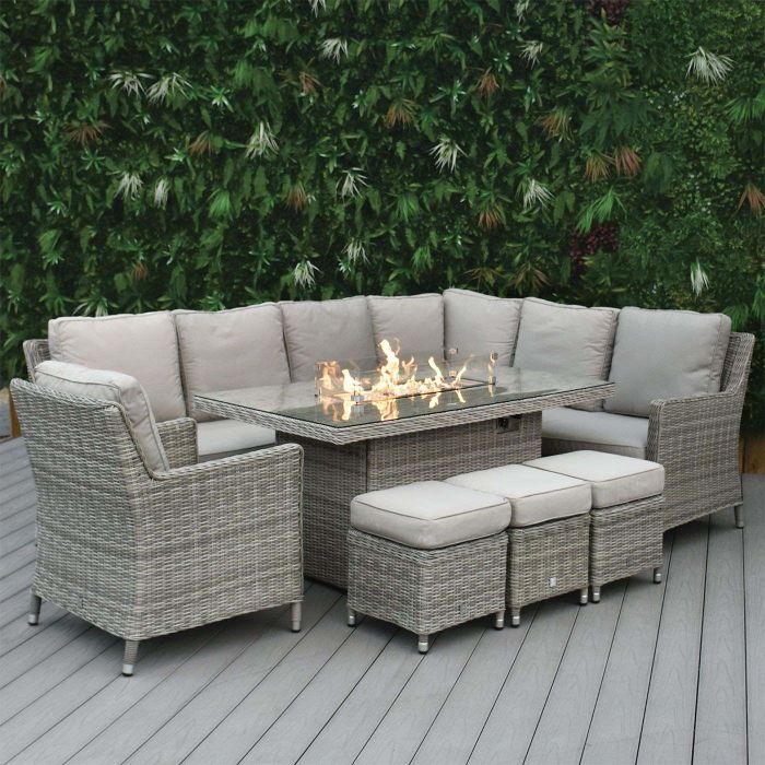 Hamilton Rattan Left Hand Corner Dining Set with Rectangular Gas ...