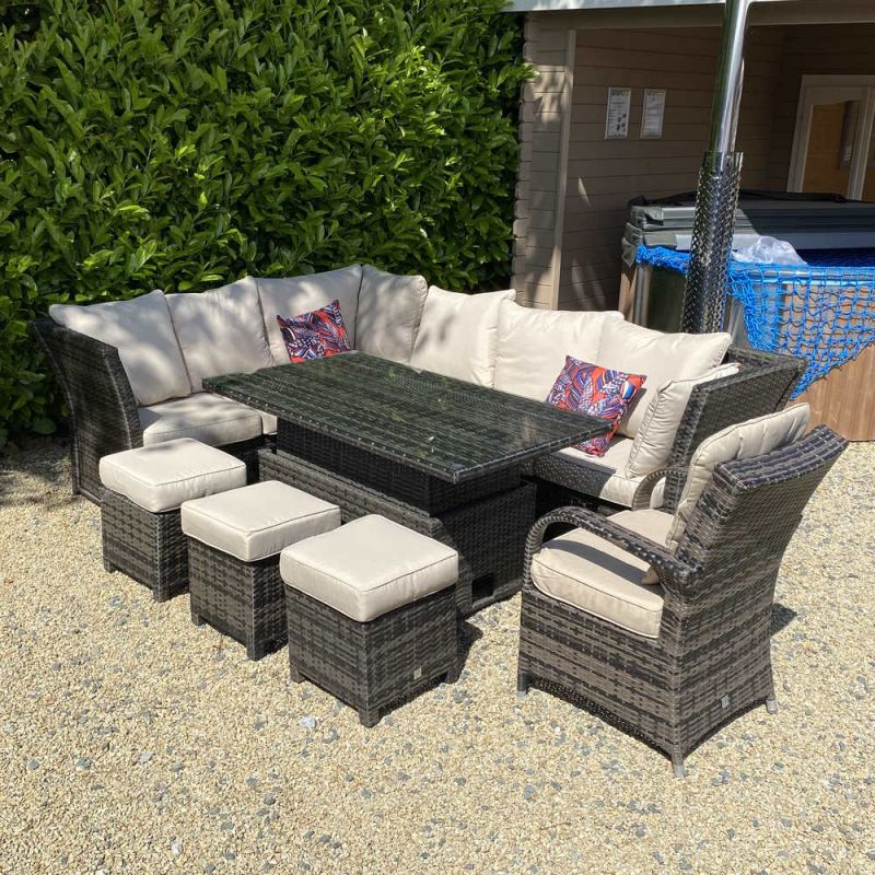 Santander Rattan Corner Dining Set with Rising Table and Cairo Chair ...