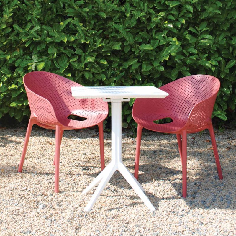 2 Seater Sky 60 x 60 Folding Table in White With Sky Pro Chairs in Marsala