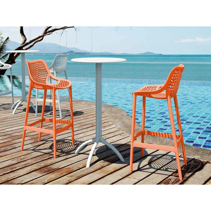 2 Orange Air Bar 75 Stools and White Octopus Bar Table Set