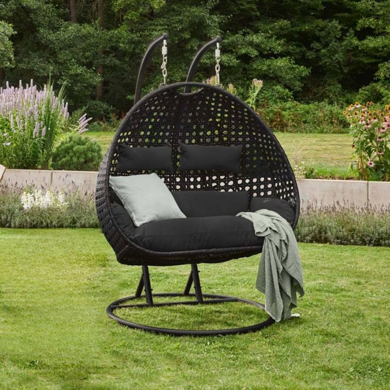 Riviera Rattan Double Hanging Chair - Black