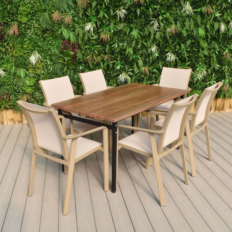 6 Seater Canyon Walnut Werzalit Table with Classic Legs & Taupe Pacific ...