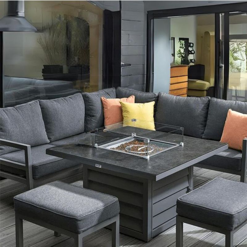 Hartman Somerton Outdoor Fabric Square Casual Gas Fire Pit Dining Set ...