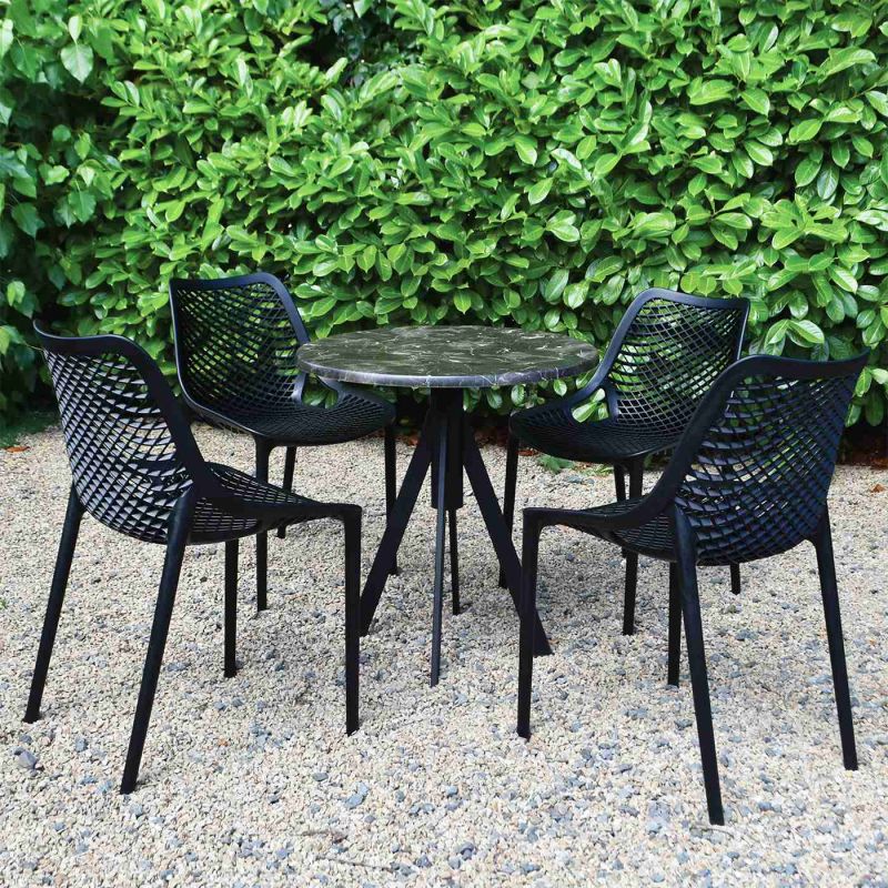 4 Seater Set Karacabey Marble Round Werzalit Table with Fuoz Legs & Air ...