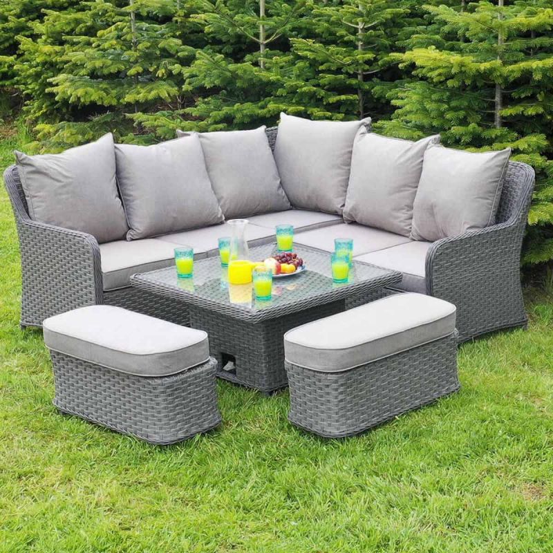 Sofia Corner Rattan Rising Table Dining Set